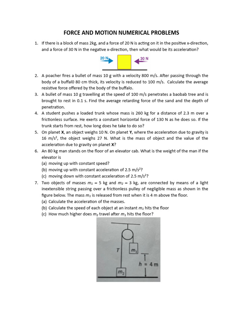 Chapter 4 Numerical Problems | PDF | Force | Mass