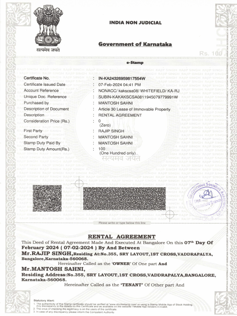Mantosh Agreement | PDF