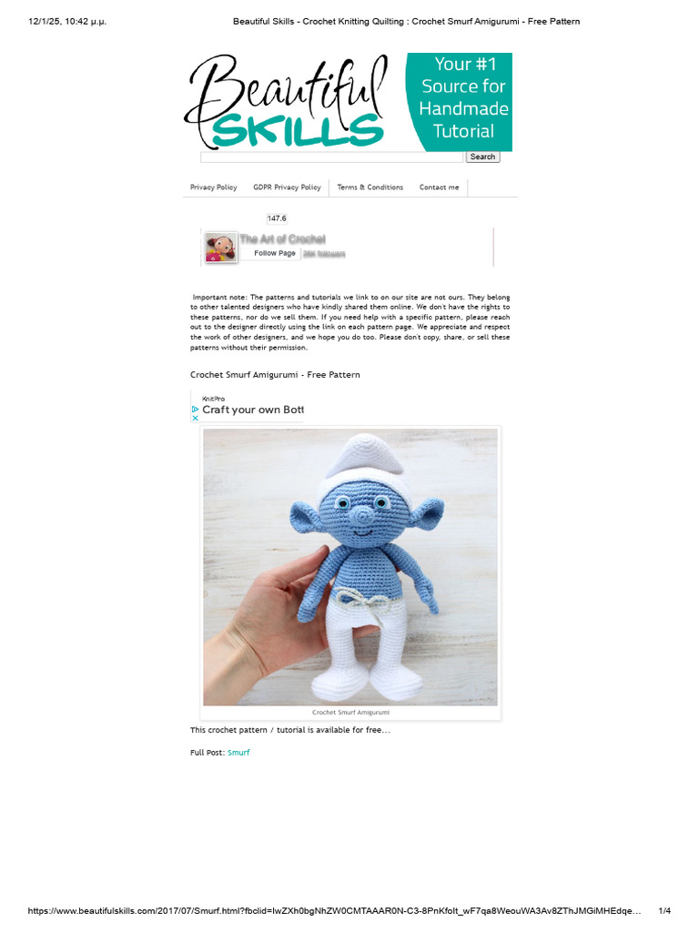 Beautiful Skills - Crochet Knitting Quilting - Crochet Smurf Amigurumi ...