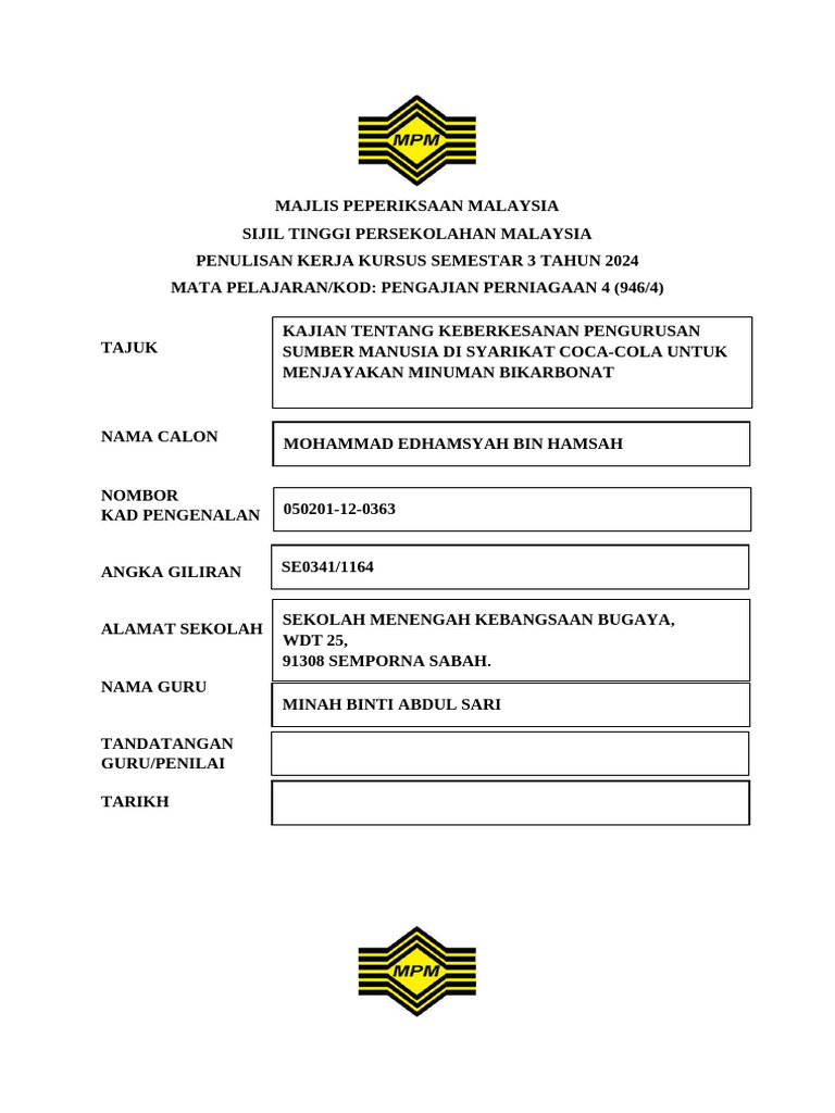 Muka Depan Pengajian Perniagaan - Edham | PDF