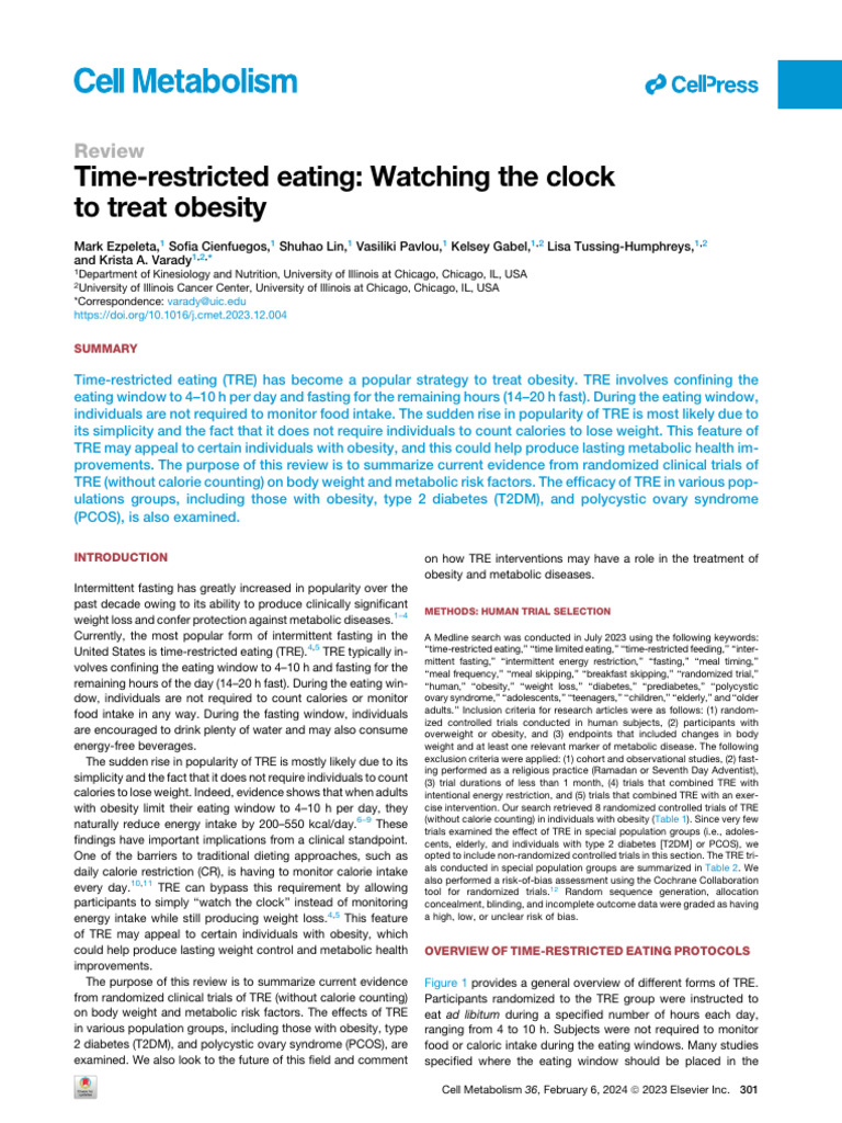 Time Restricted Eating Watching The Clock To Trea | PDF | Intermittent ...