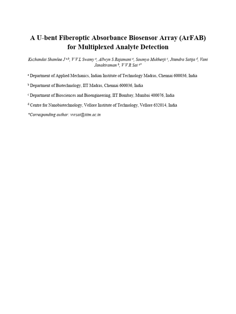 Multiplexed Fiberoptic Biosensor Array | PDF | Surface Plasmon Resonance | Biosensor