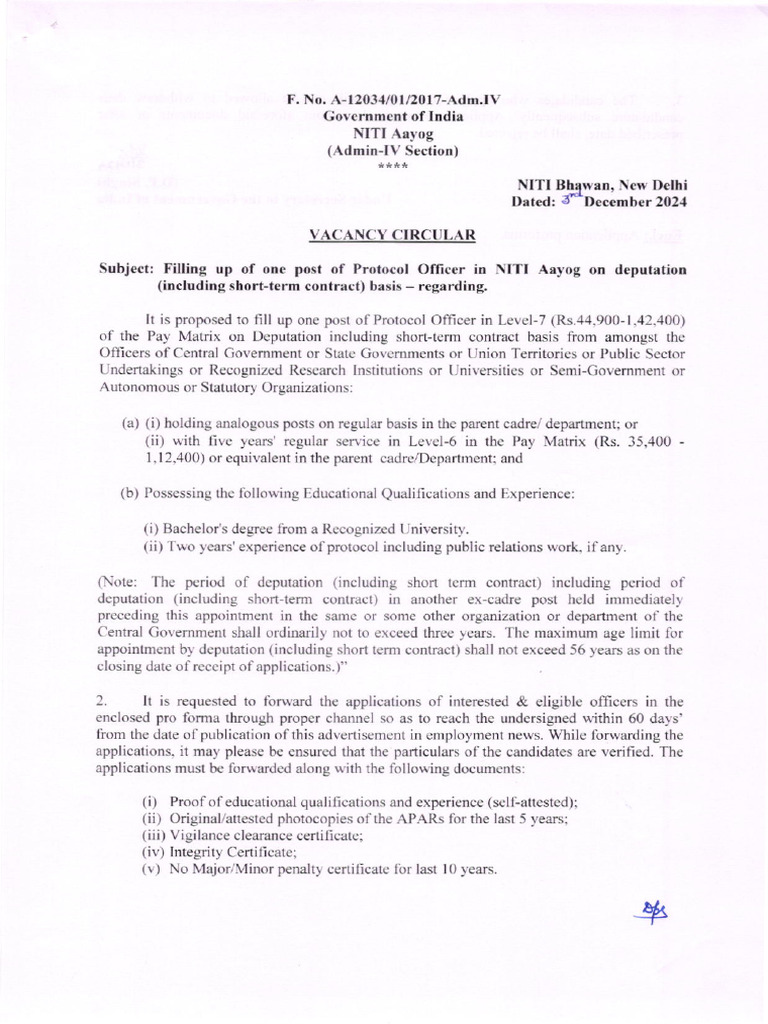 NITI Aayog Protocol Officer Vacancy 2023 | PDF