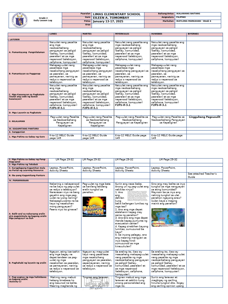 Q3-Week6-Dll-Filipino 2 | PDF