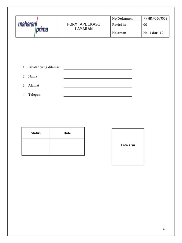 01. Form Pelamar Kerja-MP[1] | PDF