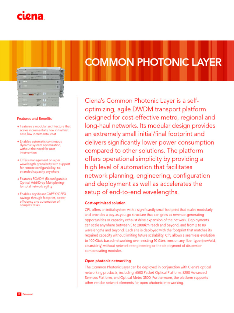 Ciena Common Photonic Layer Overview | PDF | Wavelength Division Multiplexing | Computer Engineering