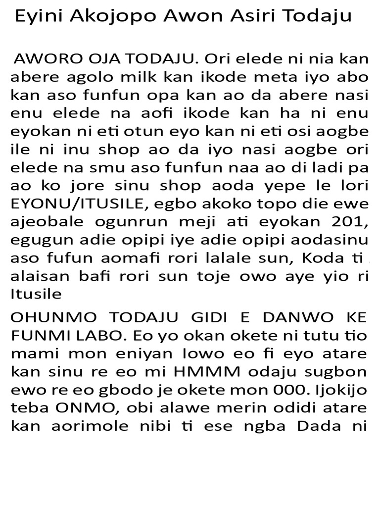 Akojopo Awon Asiri Todaju | PDF | Linguistics