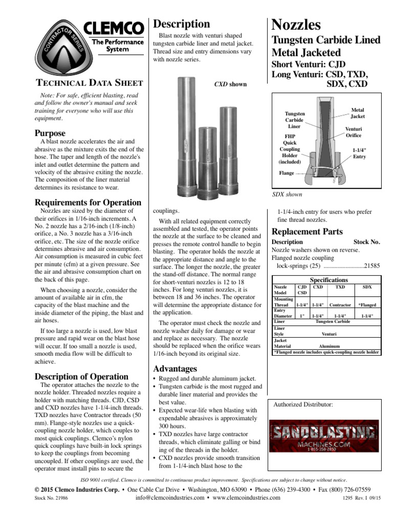 Tungsten Carbide Lined Metal Jacketed Nozzle Literature | PDF | Nozzle ...