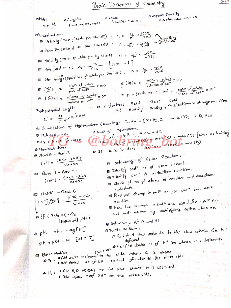 Physical Chemistry Short Notes | PDF