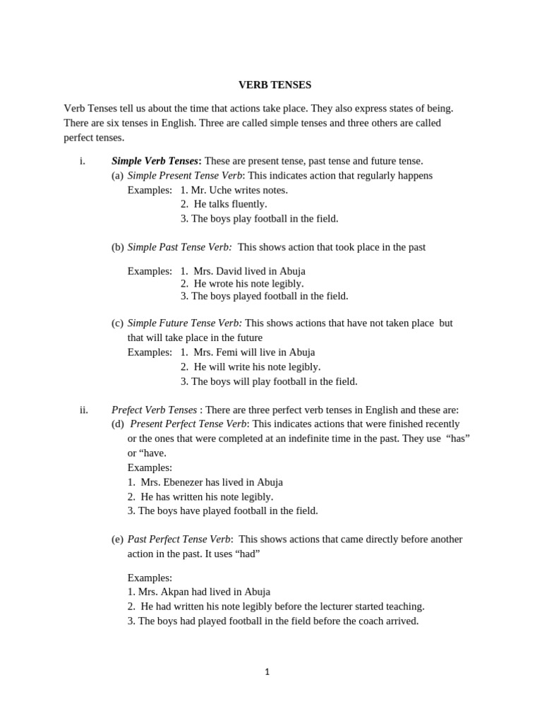 Verb Tenses | PDF | Verb | Grammatical Number