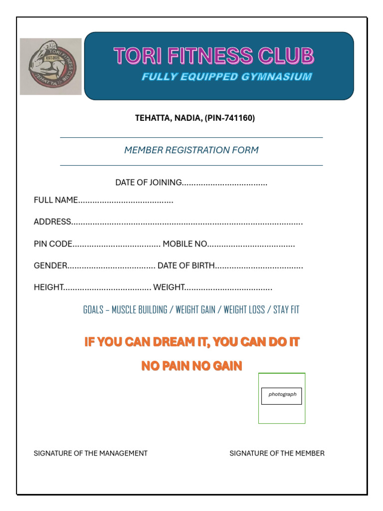 Gym Membership Form - Copy - Copy (2) | PDF