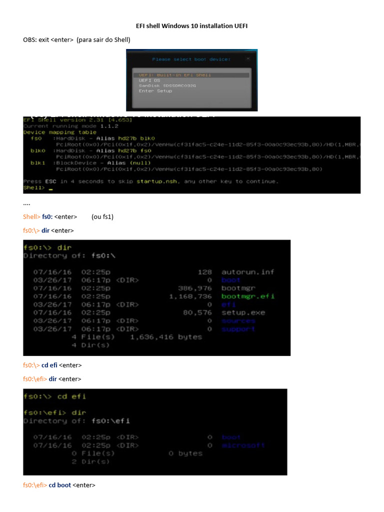 Instalación de Windows 10 desde EFI Shell | PDF