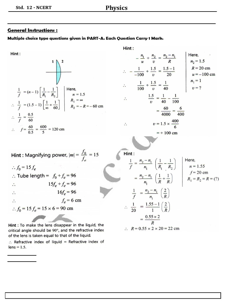 12th CH 1 To 14 Date 01012022 Physics - MCQ - Answer Key | PDF