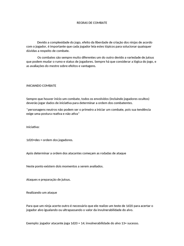 REGRAS DE COMBATE | PDF
