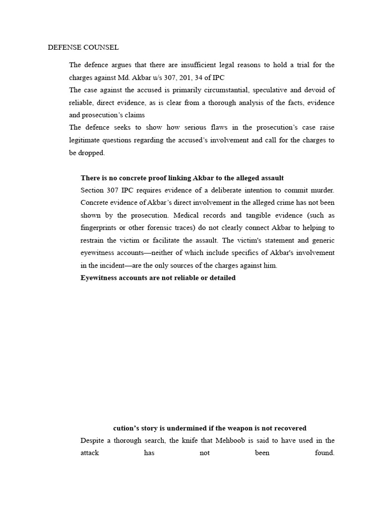 ARGUMENT ON CHARGE (Defence) (Aastha) | PDF | Circumstantial Evidence ...