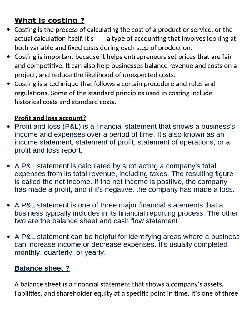What is Costing | PDF | Income Statement | Balance Sheet