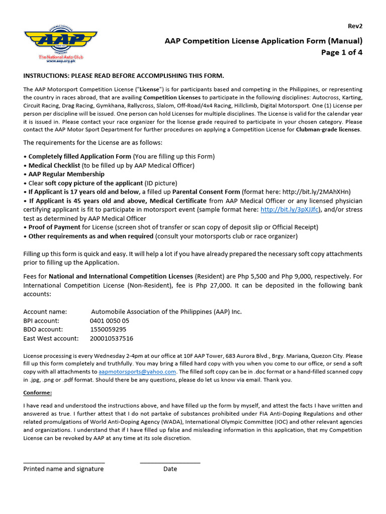 AAP Motorsport Competition License Manual Form Rev2 (3) | PDF ...