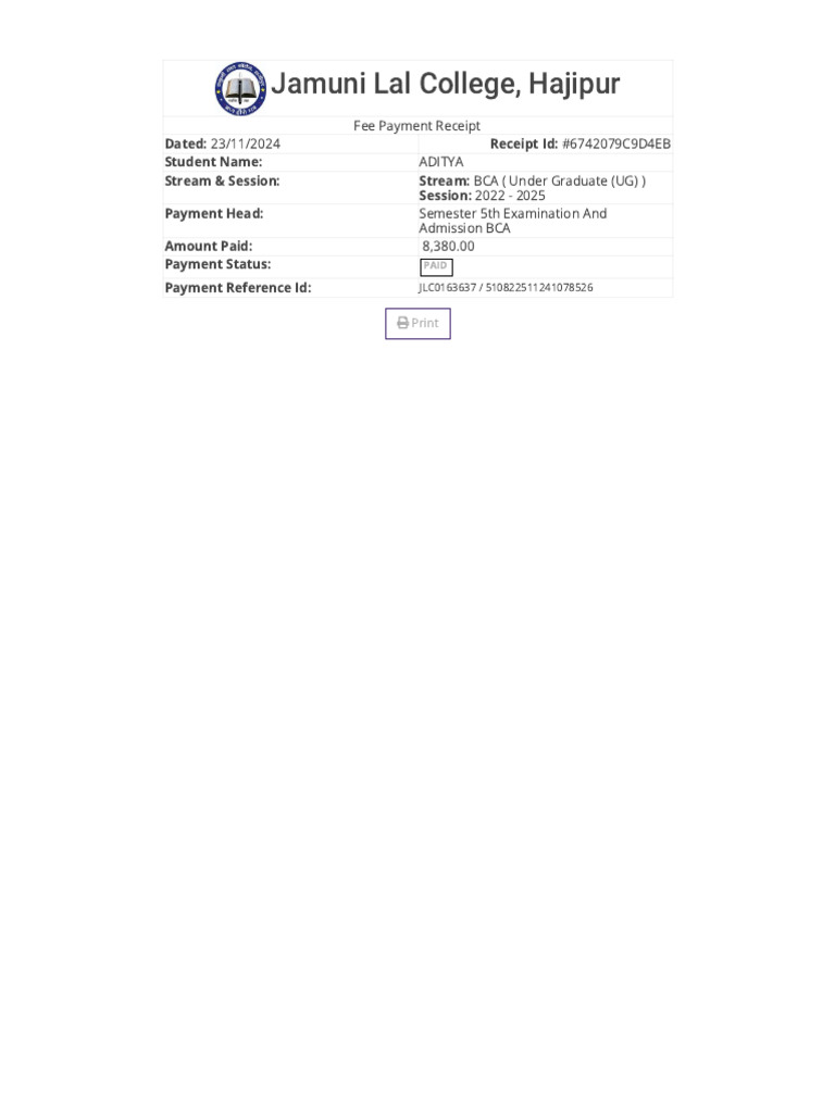 Payment Receipt _ Admission Management System | PDF