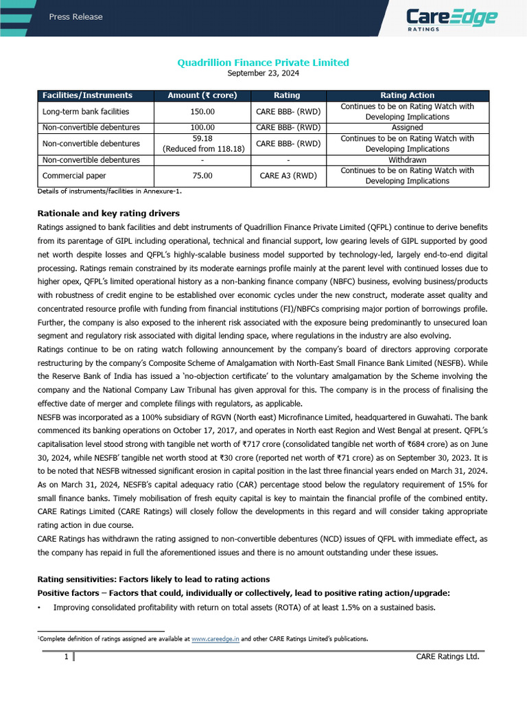 Quadrillion Finance Private Limited | PDF | Loans | Banks