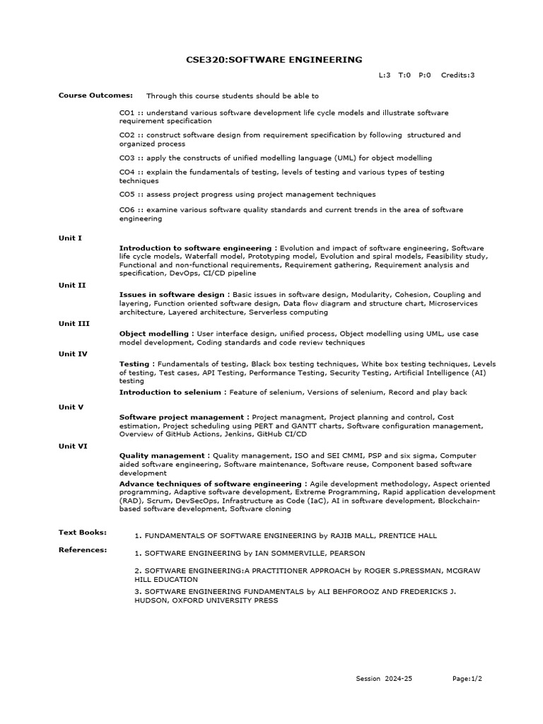 Software Engineering Course Overview | PDF | Software | Software Development Process