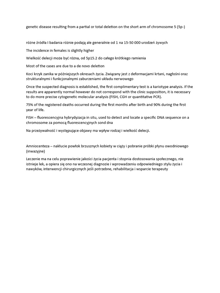 Genetic Disease Resulting From A Partial or Total Deletion On The Short ...