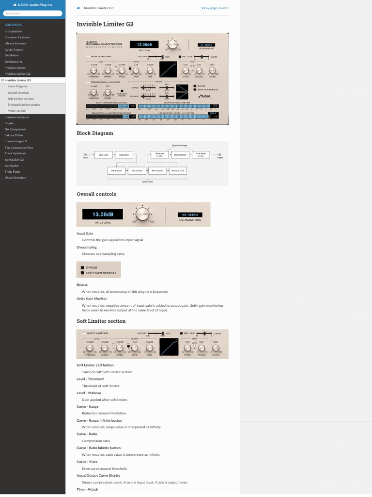 Invisible Limiter g3 - A.O.M. Audio Plug-Ins Documentation | PDF | Sound | Audio Electronics