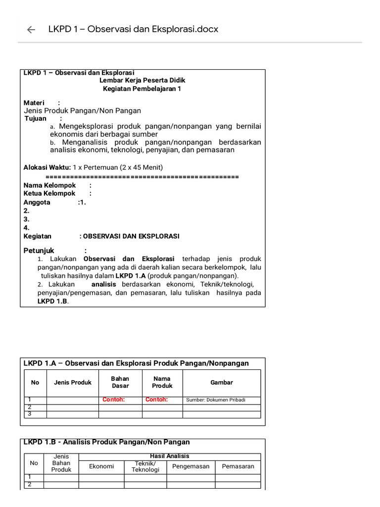 LKPD 1 - Observasi Dan Eksplorasi | PDF
