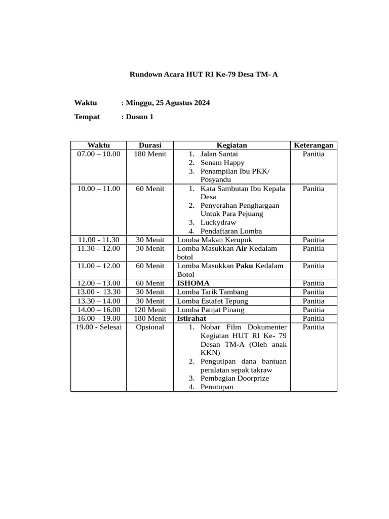Rundown Acara HUT RI | PDF