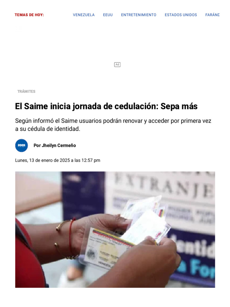 El Saime Inicia Jornada de Cedulación - Sepa Más | PDF | Venezuela