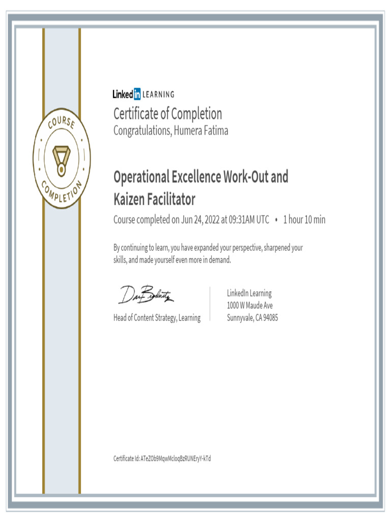 CertificateOfCompletion - Operational Excellence WorkOut and Kaizen ...