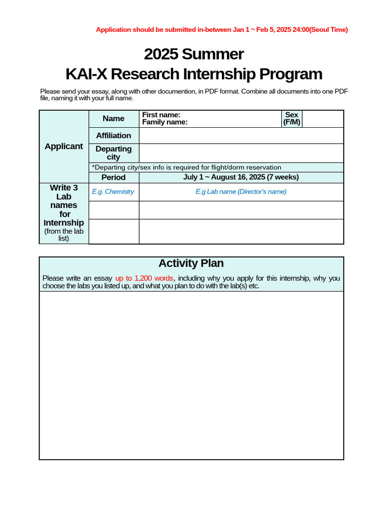 (Essay+Form) +2025+Summer+KAI X+Research+Internship+Program | PDF