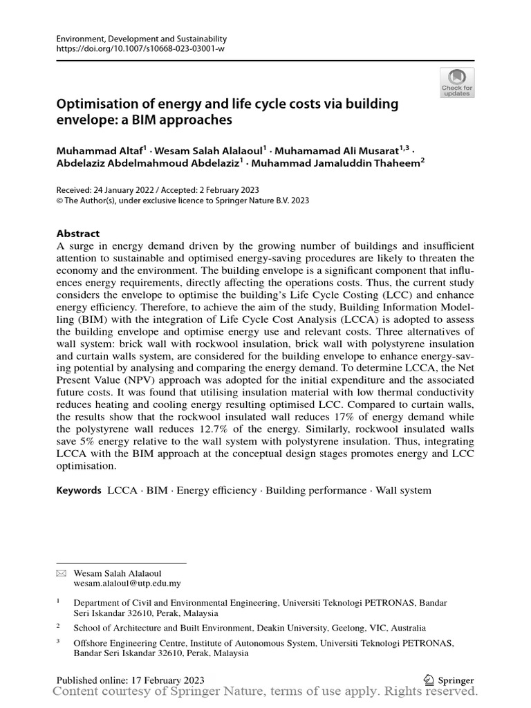 Optimisation Of Energy And Life Cycle Costs Via Bu Pdf Building Insulation Thermal Insulation