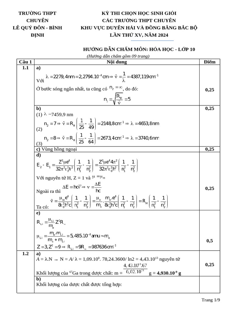 Hóa 10 Chuyên Lê Quý Đôn Bình Định Hdc | PDF