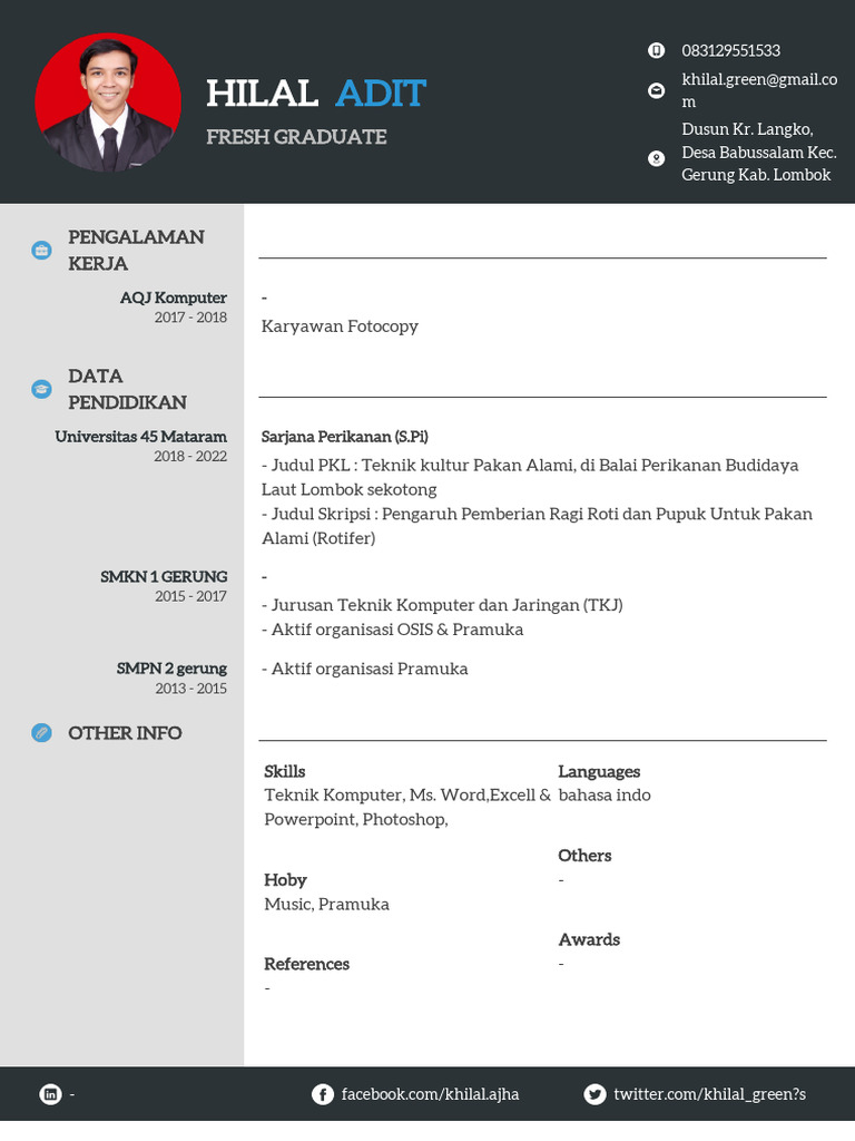 CV Hilal Adit: Fresh Graduate Perikanan | PDF