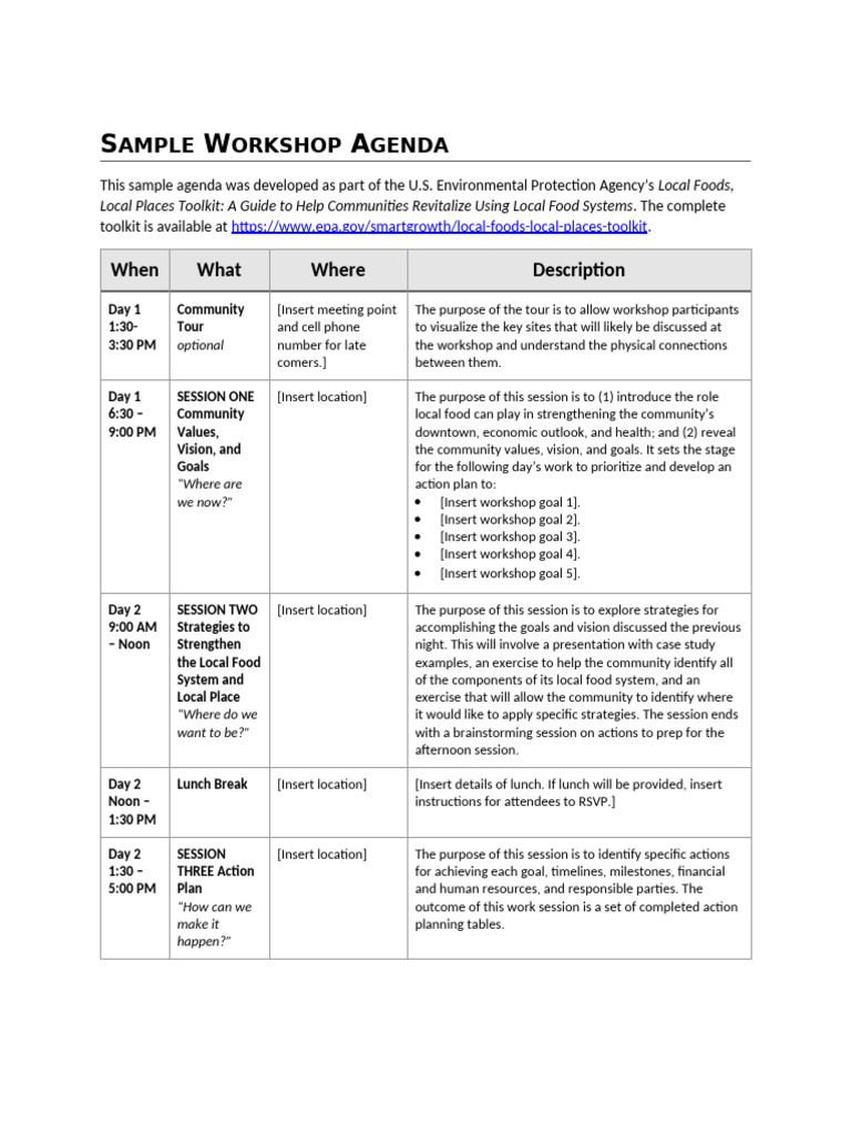 LFLP Toolkit Sample Workshop Agenda | PDF | Goal