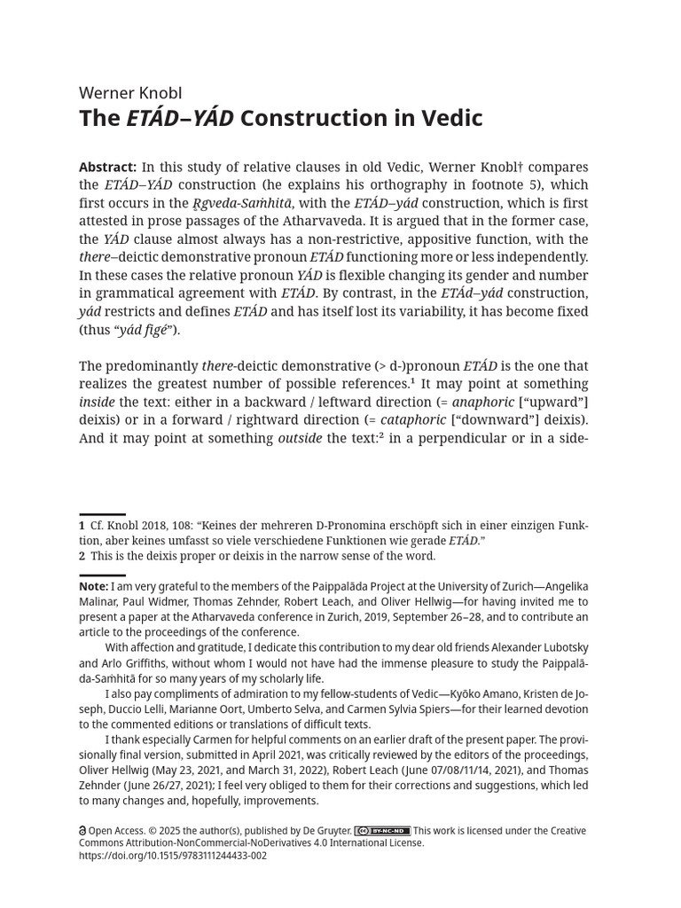 Etád YÁD: The - Construction in Vedic | PDF | Grammatical Gender | Pronoun