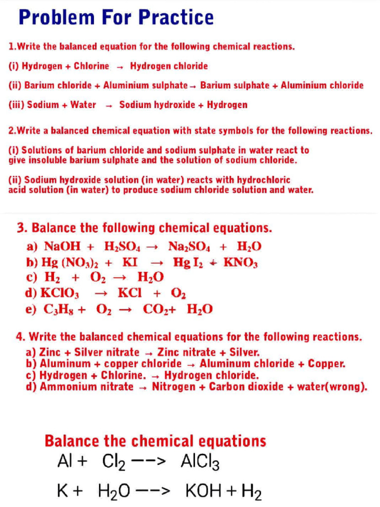 Balancing Chemical Equations Problem | PDF | Hydroxide | Oxide