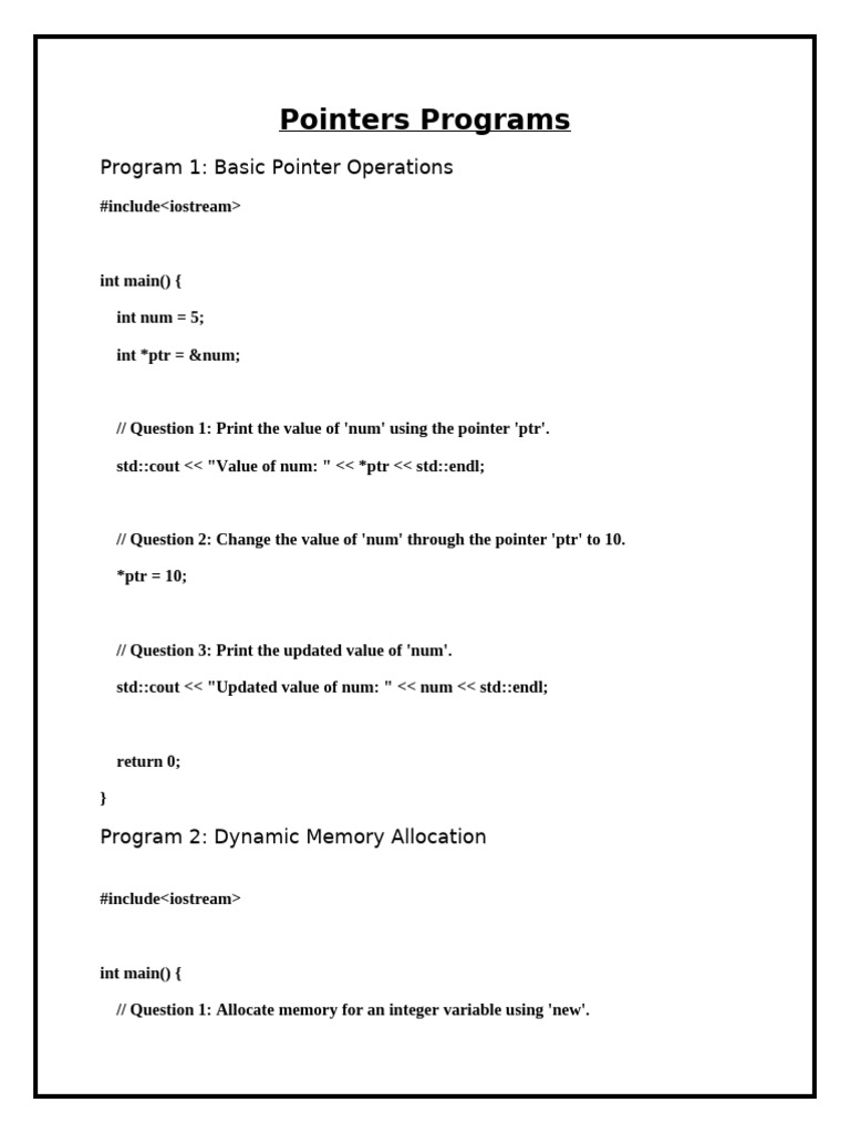 Pointers Programs Chap-7th | PDF | Pointer (Computer Programming ...