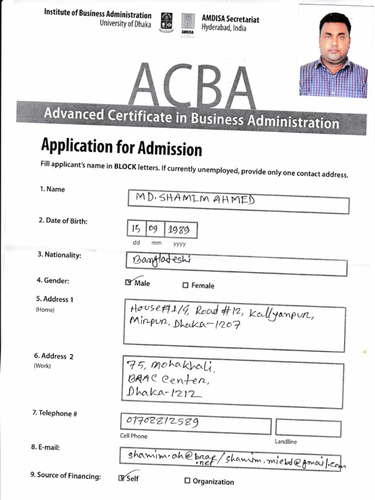 IBA Dhaka Admission Application Form | PDF