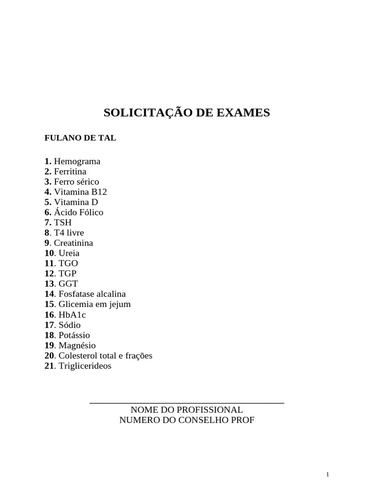 Solicitação de Exames Laboratoriais | PDF