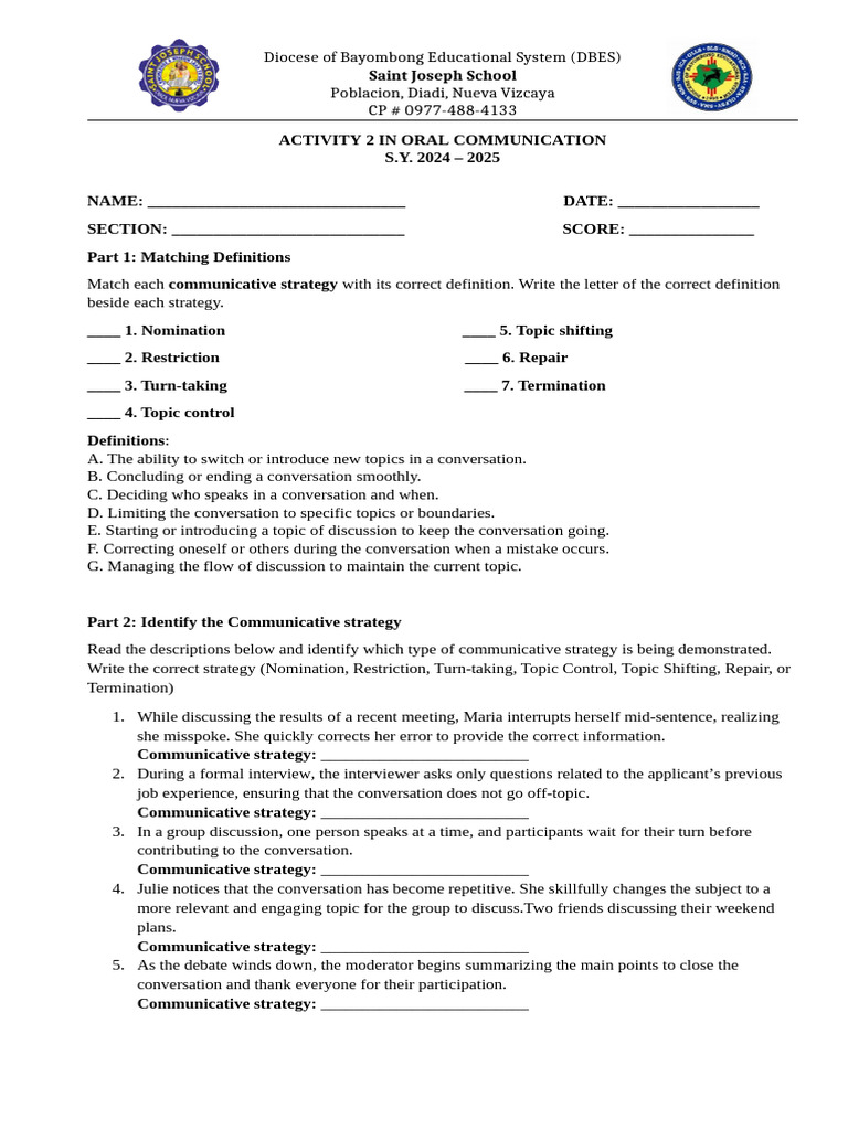 ORAL-COM-Q2-ACTIVITY-2 | PDF | Conversation | Communication