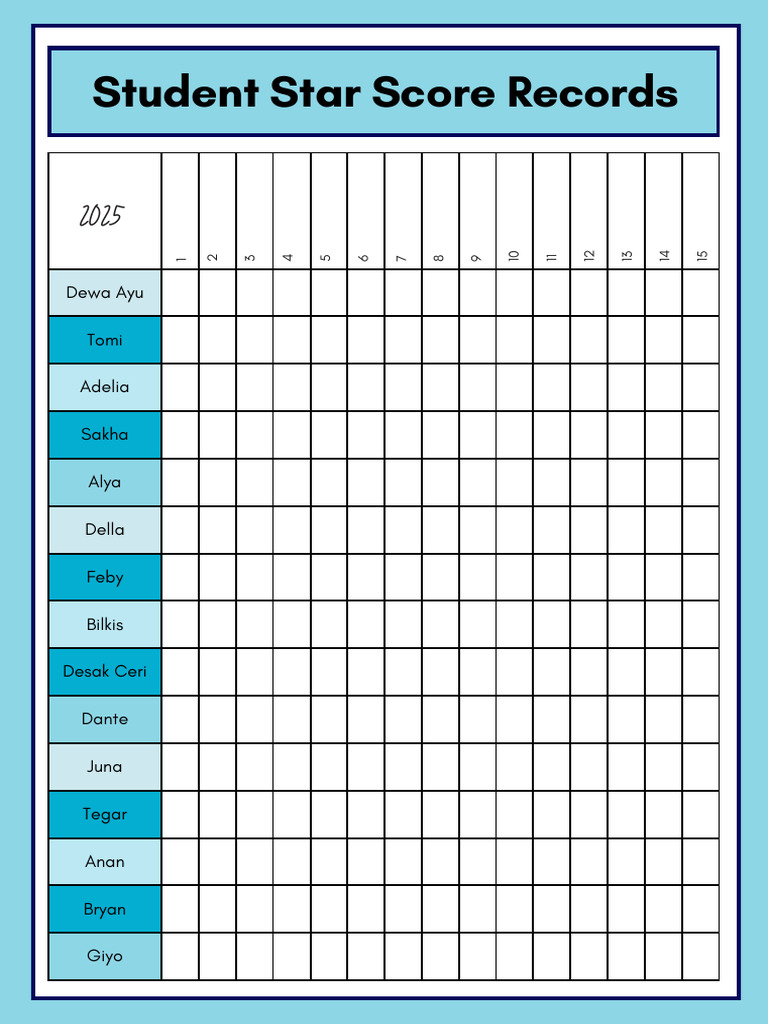 Student Assessment Records Worksheet in Blue Palette Bold Style | PDF