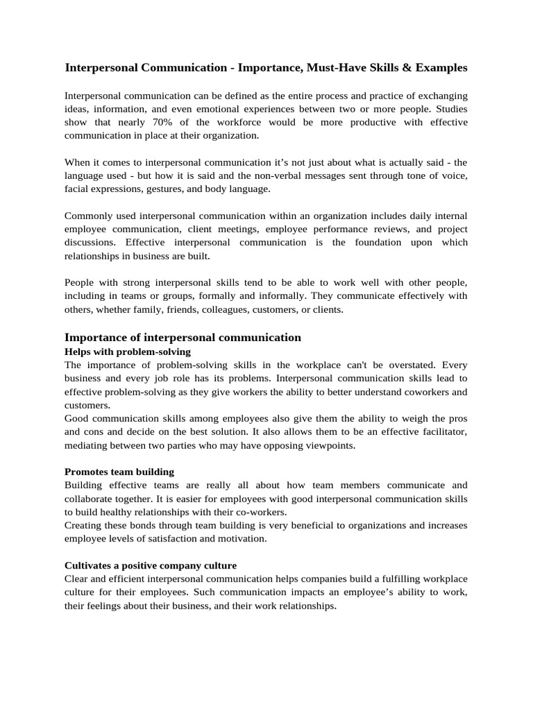 Interpersonal Communication - Importance | PDF | Communication ... Interpersonal Communication - Importance | PDF | Communication ...