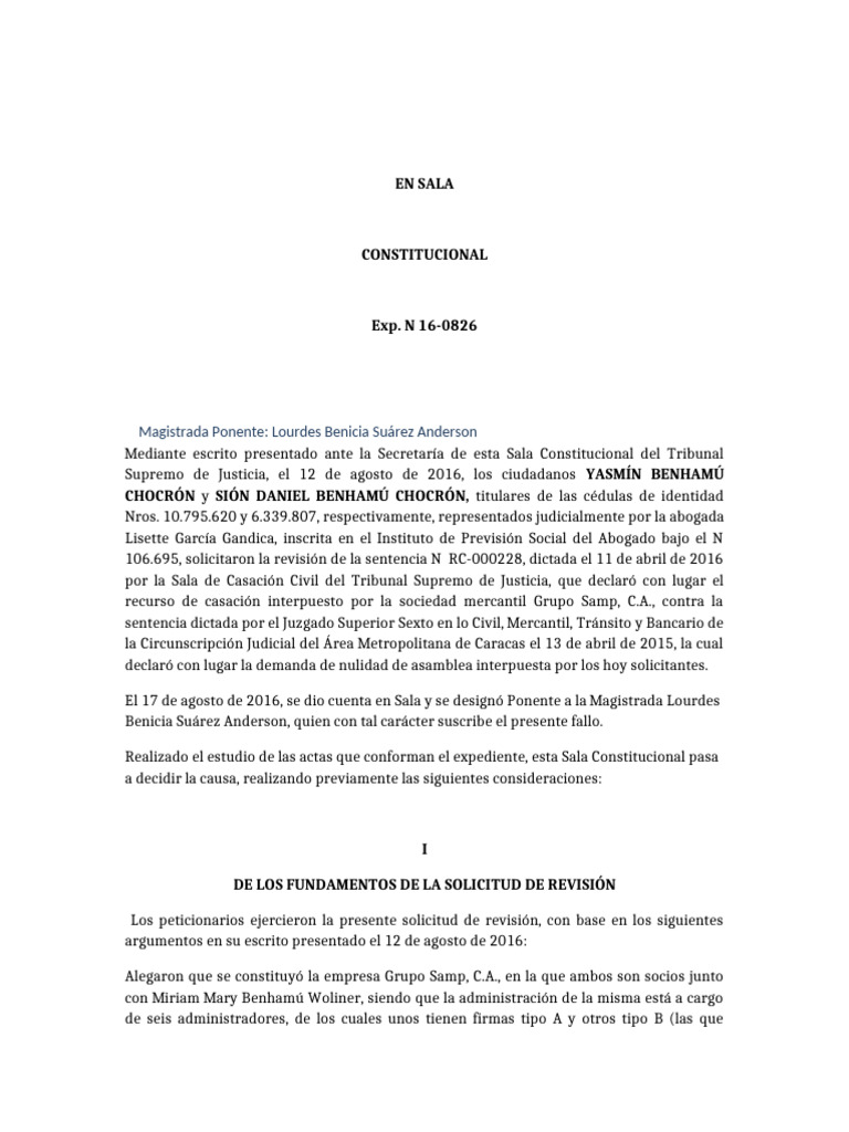 Sala Constitucional - 09-12-2016 - Expediente - 16-0826 | PDF | Sentencia (ley) | Procedimiento ...