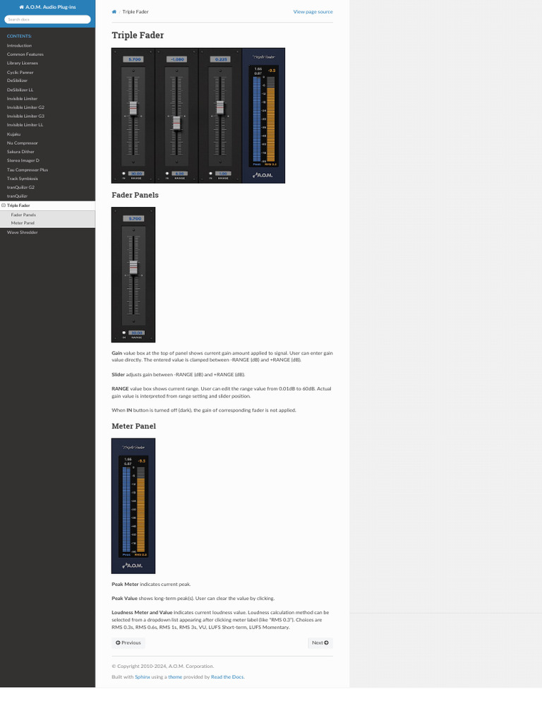 Triple Fader - A.O.M. Audio Plug-Ins Documentation | PDF