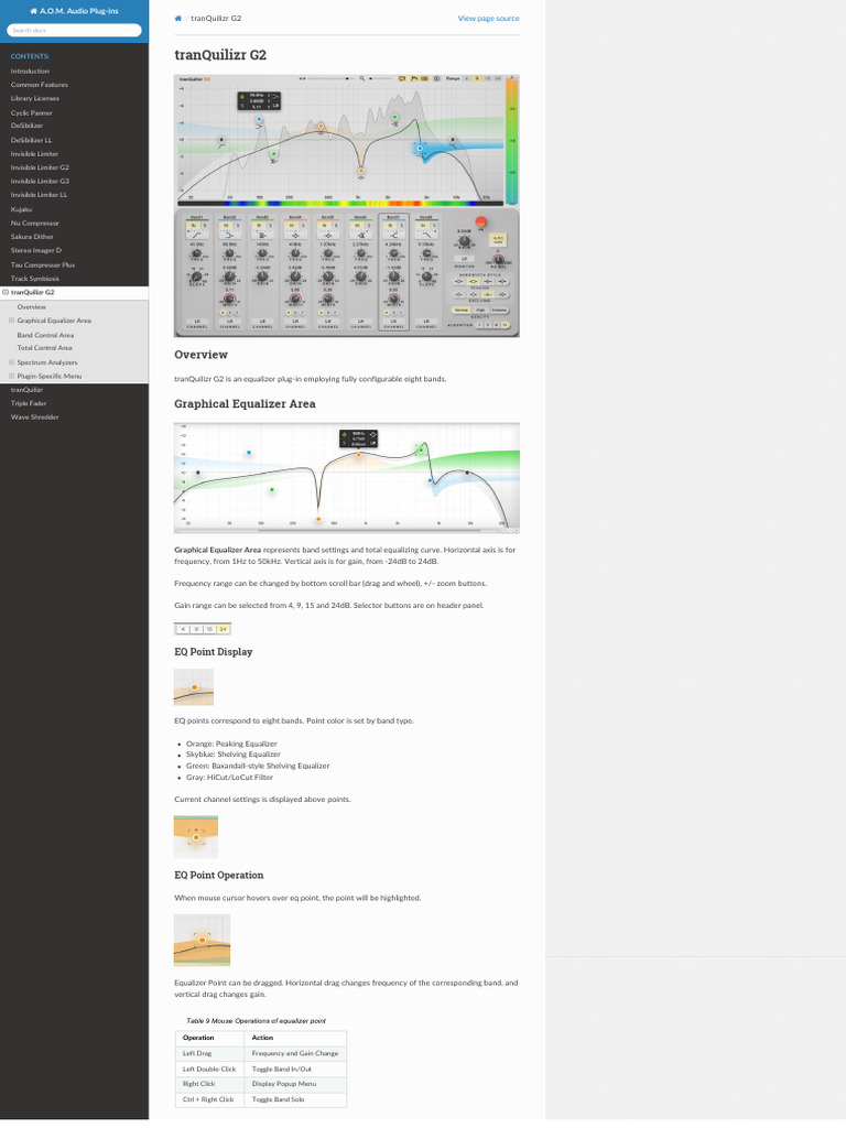 Tranquilizr g2 - A.O.M. Audio Plug-Ins Documentation | PDF | Equalization (Audio) | Bandwidth ...