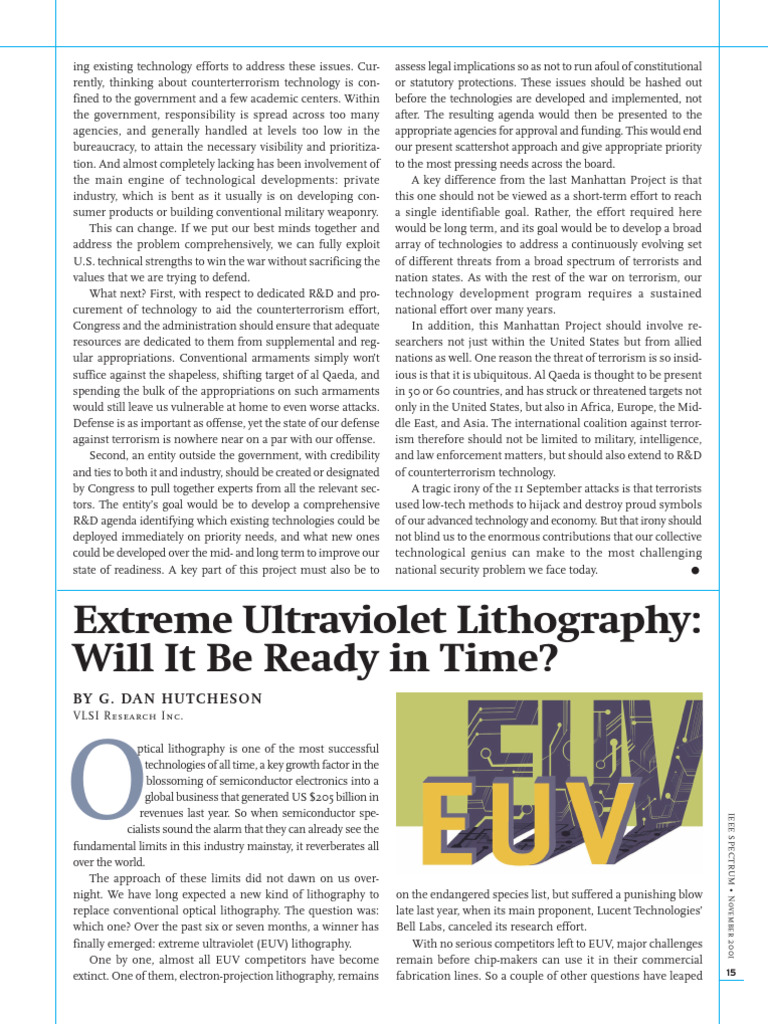 Extreme Ultraviolet Lithography Will It Be Ready in Time | PDF ...