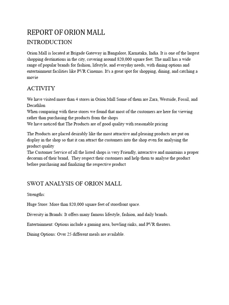 Orion Mall: Size and Brand Overview | PDF | Customer | Shopping Mall