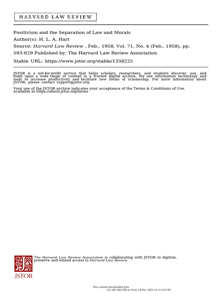 Hart-PositivismSeparationLaw-1958 | PDF | Applied Philosophy