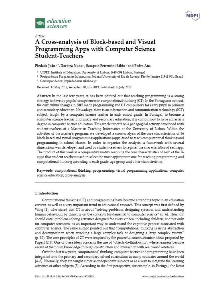 Cross-Analysis of Programming Apps for Education | PDF | Computer ...